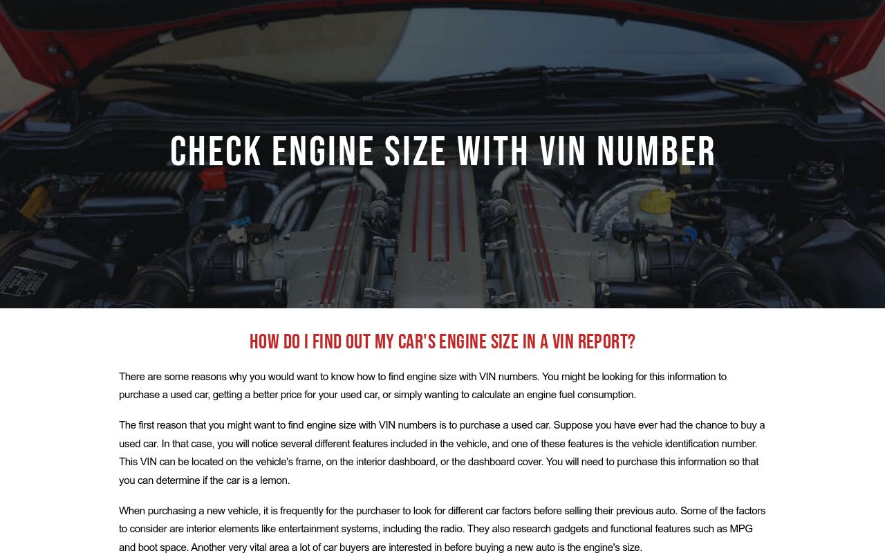 Check Engine Size With VIN Number